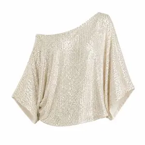 MUCHE & MUCHETTE Cheri Sequins Loose Poncho Top - Gold