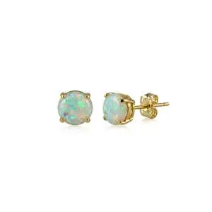 SPERO LONDON 9ct Solid Gold Natural Opal Stud Earrings - White
