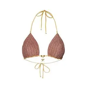 CHERINA BEACHWEAR LLC Nora Crochet Halterneck Bikini Top - Rose Gold