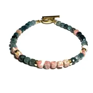 Rachel Nathan Blue / Pink Slim: Blue Tourmaline & Rhodochrosite Bracelet - Blue/pink