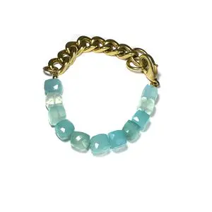 Rachel Nathan Blue / Gold Remix: Aqua Chalcedony Cubes Bracelet - Blue/gold