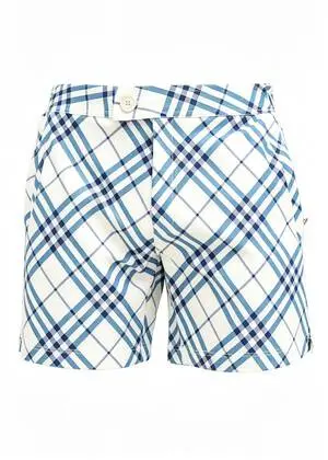 VAYLA White / Blue Long Length White Checkered Swim Shorts - White/blue