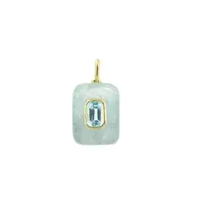 KAMARIA Aquamarine Gemstone Pendant With Topaz Small Rectangle - Blue