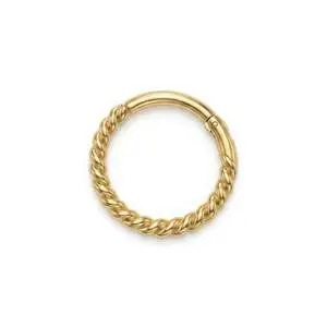 Zahav Jewelry 14k Solid Twisted Rope Clicker Hoop - Gold