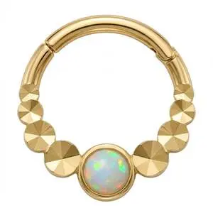 Zahav Jewelry 10k Yellow Beaded Opal Clicker Hoop - Gold