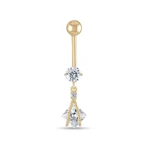 Zahav Jewelry 10k Solid 14g Dangling Belly Ring - Gold