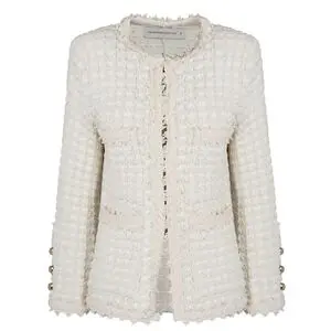 THE EXTREME COLLECTION Tweed Cotton Blend Short Jacket With Trimmings Francesca - White
