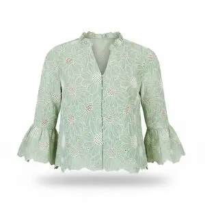 YUMI Daisy Broderie Shirt With Fluted Sleeves