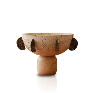 MARLETH Neutrals / Travertine Bowl With Black Crescent Accents - Brown