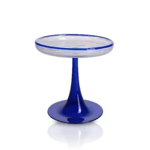 MARLETH Blue / White Supporto Blu Low Glass Pedestal Bowl – Hand-blown Cobalt Stem Glass - Blue/white