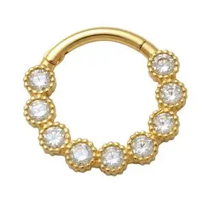 Zahav Jewelry 10k Solid Cubic Zirconia Clicker Hoop - Gold