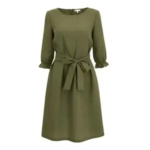 LEMUSE Emma Stonewashed Linen Knee-length Dress With Tie Belt And Pockets