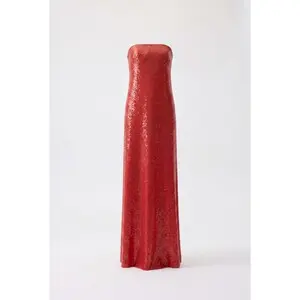 RUE LES CREATEURS Oranj Strapless Long Sequin Dress - Orange