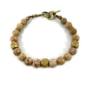 Rachel Nathan Gold / Neutrals / Brown Narrow: Crinoid Fossil Bracelet - Gold/brown