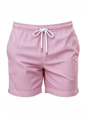 VAYLA Pink / White Long Length White Coral Stripe Swim Shorts - Pink/white