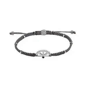 Tateossian Silver / Grey Puzzle Gear Grey Macrame Bracelet In Rhodium Silver With Black Spinel - Silver/grey