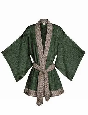ARTEMIS MUSE Artemis Muse One-of-a-Kind Repurposed Sari Kimono Green