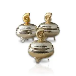 MARLETH Nautilus Storage Jar Set – Marble & Shell Boxes ,set Of Three - Silver