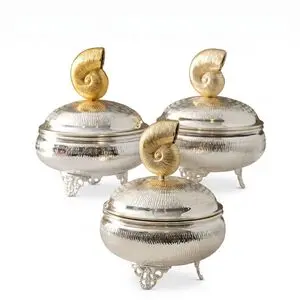 BELS & PEARL Nautilus Storage Jar Set – Marble & Shell Boxes ,set Of Three