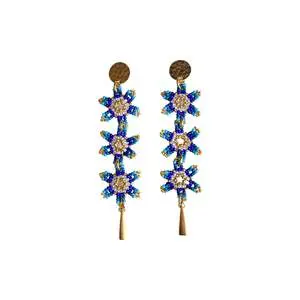 ILIANA ARRAZOLA Blue / Gold / Silver Waterfall Blossom Three Flowers Earrings, Blue - Blue/gold/silver