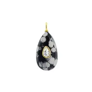 KAMARIA Snowflake Obsidian Gemstone Pendant With Topaz - Black
