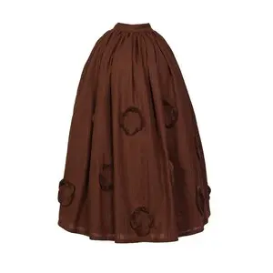 MUDA CLOTHING FZ LLC Linen Midi Dress With Floral Appliqu