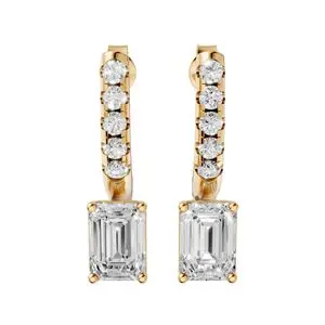 AYA FINE JEWELRY 1.87 Ctw Emerald Cut Lab Diamond Drop Hoop Earrings In 14k Gold - Yellow
