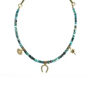 Rachel Nathan Blue / Gold Turquoise & Western Charms Necklace - Blue/gold