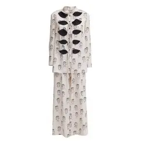JULIA ALLERT Longline Blouse & Wide-leg Palazzo Set With Art Print - White