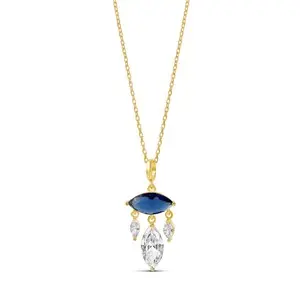 SHYMI Gold / Blue Marquise Chandelier Necklace Blue - Gold/blue
