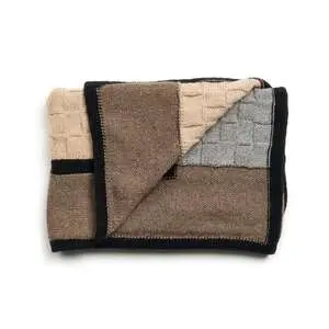 STUDIO VARIOUSLY Plush Muhu Brown Gray Hand Knitted Alpaca Blanket Shawl - Grey