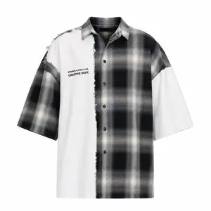 MYSIMPLICATED Oversized Plaid And Cotton Shirt With Asymmetrical Design - Grey/white