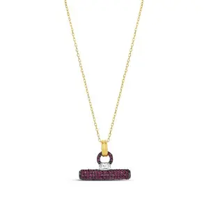 SHYMI Gold / Pink Pave T Bar Necklace Pink - Gold/pink