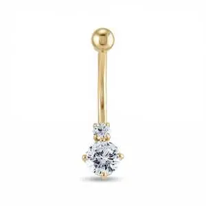 Zahav Jewelry 10k Solid 14g Double Cz Belly Ring - Gold