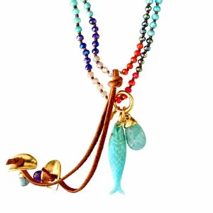 Persia Donà Jewelry Rainbow Gems X Fish" Knotted Necklace
