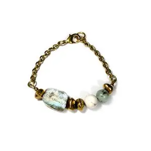 Rachel Nathan Blue / White / Gold Remix Meridian: Peruvian Opal Bracelet - Blue/white/gold