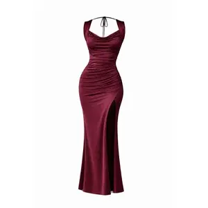 MONICE LONDON Red / Purple Amari Backless & Bra Friendly Maxi Dress Burgundy - Red/purple