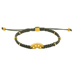 Tateossian Green / Gold Puzzle Gear Green Macrame Bracelet In Yellow Gold Plated Silver - Green/gold