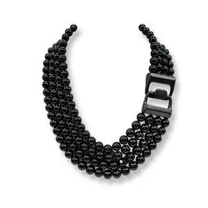 MICHAEL NASH JEWELRY Irena Four Strand Resin Bead Necklace With Matte Clasp - Black