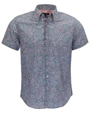 LORDS OF HARLECH Tim Paisley Pile Coral Printed Button Up Shirt - Orange
