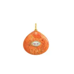 KAMARIA Coral Gemstone Pendant With Topaz - Orange