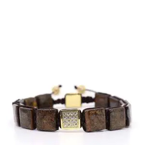 Shar Oke Brown / Gold Bronzite Square Bracelet - Brown/gold