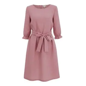 LEMUSE Emma — Stonewashed Linen Dress With Pockets & Tie Belt Red - Pink