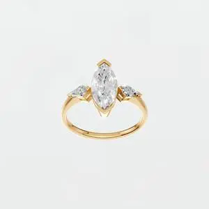 AYA FINE JEWELRY 2.50 Ct Marquise Lab Grown Diamond Engagement Ring In 14k Gold Three Stone Marquise Diamond Ring Bridal Solitaire Ring - Yellow