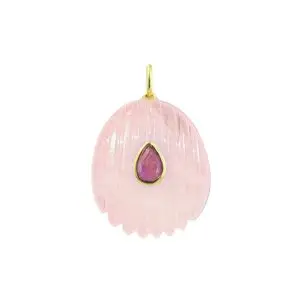 KAMARIA Rose Quartz Gemstone Pendant With Topaz Shell - Pink