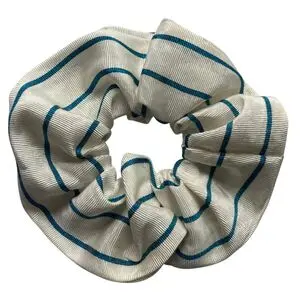 MORNING BLUE. Striped Silk Scrunchie - Blue