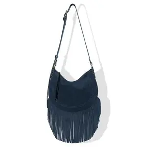 KIM FOLEY Blue / Black Suede Fringe Shoulder Bag – Navy - Blue/black