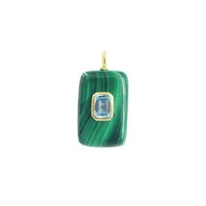 KAMARIA Malachite Gemstone Pendant With Topaz Medium Rectangle - Green