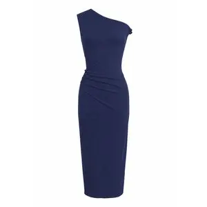 MARIANNE BY MARIE JORDANE Ciara Asymmetrical Upcycled Cotton Jersey Midi Dress Made In France - Blue