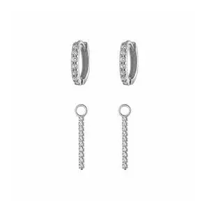 OUTOFOFFICE Huggie Earrings Removable Pavé Charm - Silver